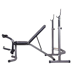 Body Champ Weight Bench with Leg Extension Attachment, 2-Piece Combo Adjustable Bench Press, Workout Bench and Squat Rack BCB3780, Gray/Silver