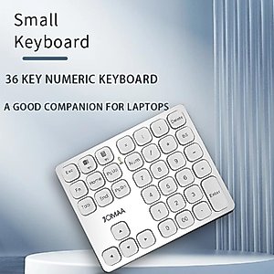 JOMAA 36 Keys Bluetooth Numeric keypad Portable Mini Financial Accounting Rechargeable Number pad Ultra-Silent for iPad Laptop,Mac, iMac, Tablet, PC and Desktop (Silver)