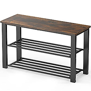 Simple Houseware Shoe Storage Bench for Entryway, Rustic Brown