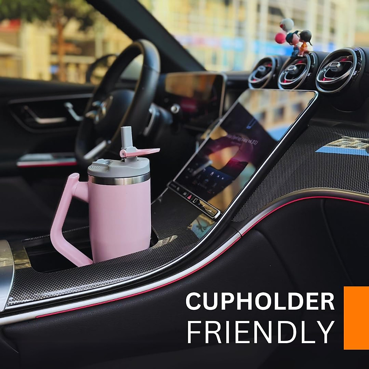 SKETORA 32oz Insulated Tumbler with Rotatable Handle and Flip Straw Lid - Stainless Steel Travel Mug for Hot & Cold Drinks, Soft Lavender