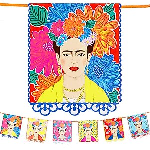 Reusable Frida Kahlo Print Garland Bunting - 3m | Brightly Colored Boho Party Decorations for Birthday, Fiesta, Mexican Cinco de Mayo Celebration, Kids Bedroom Decor