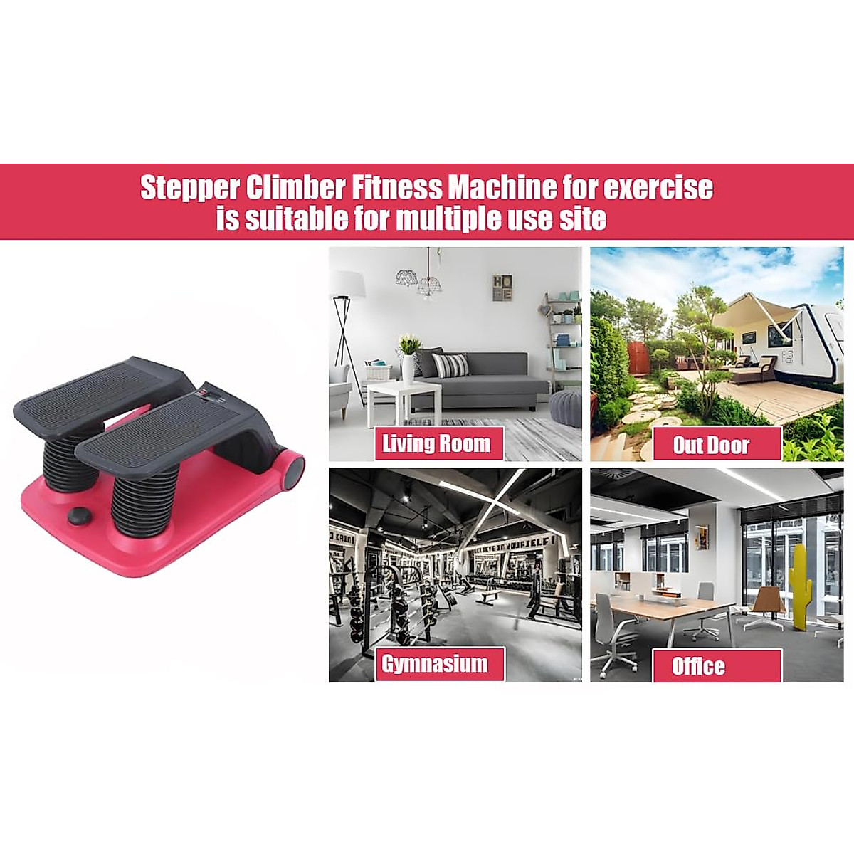 E-Found Stepper Climber Fitness Machine, Air Stair Climber Stepper Machine, Cardio Training Step Climber Machine Adjustable Fitness Exercise Machine Resistance Bands, Comfortable Foot Pedals