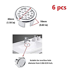 Antrader Bathroom Sink Mesh Hole Overflow Covers, Round Insert in Hole Round Caps Chrome, 6 Pcs, Silver