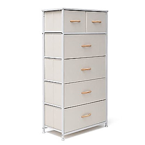 VredHom Tall Dresser Organizer, 6 Drawers Dresser Fabric Storage Closets Storage Units Organizer Tower Steel Frame Wooden Top for Bedroom, Hallway,Nursery, Entryway(Beige)