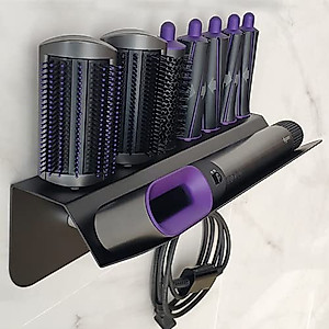 Wall Mount Holder Compatible with Dyson Airwrap Styler, Metal Organizer Rack Compatible with Dyson Hair Curling Iron Accessories Storage Stand Bracket with Cord Organizer Hook for Home Bathroom