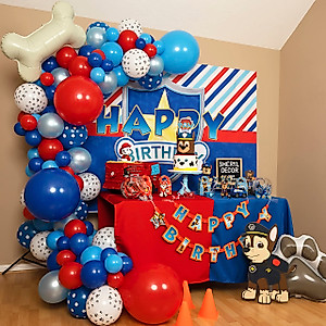 ALL-IN-1 Paw Balloon Arch & Garland Kit with BONUS Dog Bone – Small and Large Red, Dark Blue Paw Balloons – Chase Paw Birthday Party Decorations & Supplies – Boy
