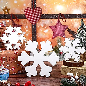 3 Pcs Winter Wooden Snowflake Decor Winter Snowflake Table Signs Wonderland Snowflake Wood Blocks Farmhouse Christmas Tiered Tray Decorations for Xmas Country Table Shelf (White)