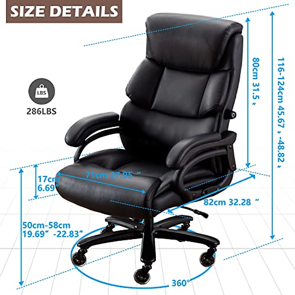 DYHOME Office Chair Black Leather Ergonomic High Back Big and Tall Executive Home Office Chair Comfortable Modern Computer Chair with Quiet Wheels Metal Base Managerial Chair