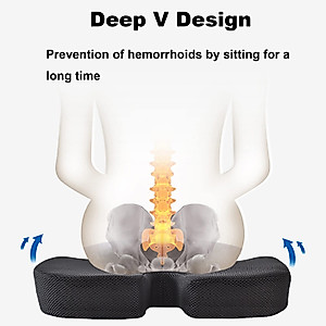 Seat Cushion Pillow for Office Chair, Memory Foam Breathable Mesh Seat Cushion, Tailbone Nerve Cushion for Sciatica Prevention, Pain Relief, Suitable for Office Chair/Car/Wheelchair/Home