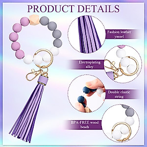 Kigeli 6 Pcs Key Ring Bracelet Portable Car Keychain Holder Wristlet Key Chain Silicone Women Beaded Bangle Chain with Tassel (Classic Color)