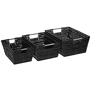 Whitmor Rattique Storage Baskets - Black - (3 Piece Set)