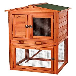 TRIXIE Natura Single Rabbit Hutch with Run, 2-Story with Ramp, Pull-Out Tray, Hinged Peaked Roof, for Rabbits or Guinea Pigs Small