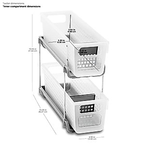 madesmart Premium Antimicrobial 2-Tier Mini Organizer Multi-Purpose Slide-Out Storage with Handles and Dividers for Home and Bath, Pack of 1, Frost