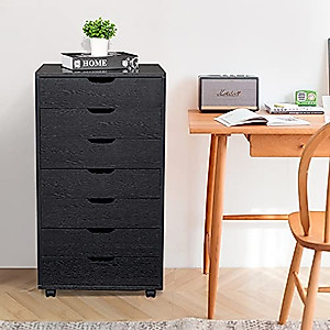 Knocbel Mobile Storage Cabinet with 7 Drawers, Home Office Rolling File Cabinet on Wheels, 19.2" L x 15.9" W x 35.4" H (Black)