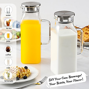 Netany 2 Pack 2 Liters/68 oz Square Glass Pitcher with Lid and Handle for Fridge, Iced Tea and Coffee Carafe Beverage Serveware, Heat Resistant Borosilicate Water Jug for Hot/Cold Drinks and Milk