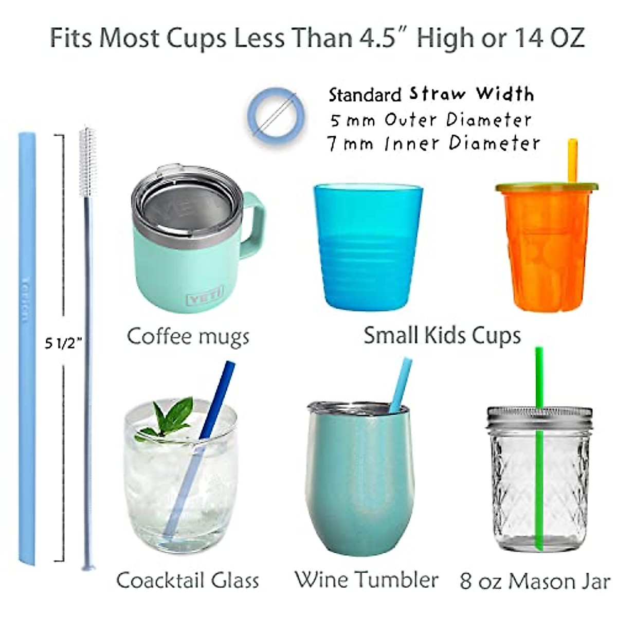 Tegion Cute Mini Short Pinch Test Passed 5.5" Replacement Reusable Toddlers&Kids Silicone Straws for The First Years Take&Toss Spill Proof Straw Cup,Small Kids Danimals -Safe for Teething Chewing