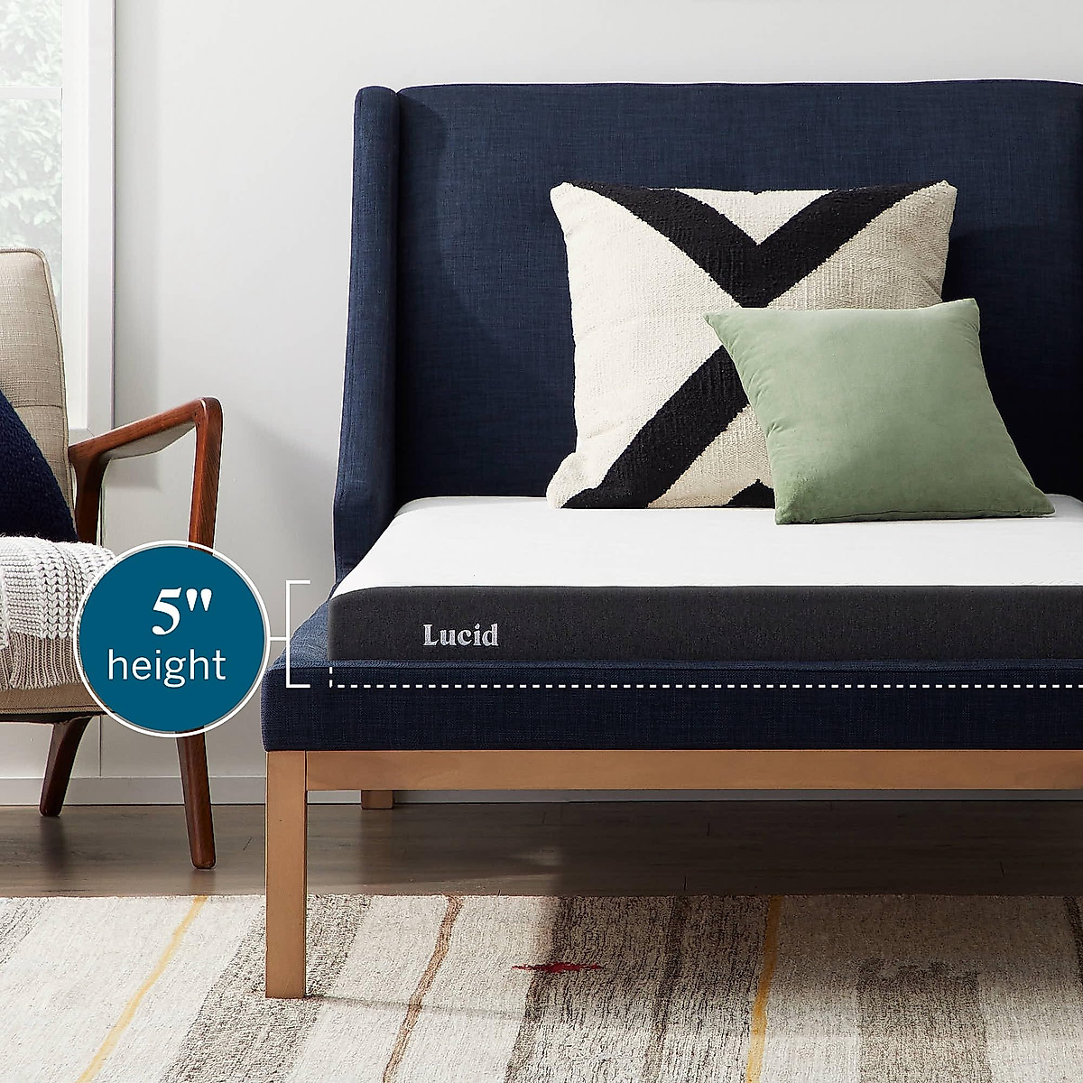 Lucid 5 Inch Firm Gel Memory Foam Mattress Twin XL — Gel Infusion—Hypoallergenic Bamboo Charcoal—Breathable Cover,White