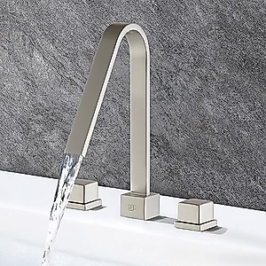 POP SANITARYWARE Roman Tub Faucet Brushed Nickel 2 Handle Deck Mounted Bathtub Faucet with Waterfall Spout for High Flow Rate, Include Valve and Trim Kit
