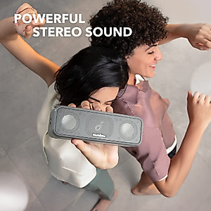 Soundcore 3 by Anker, Bluetooth Speaker with USB-C Connection, Stereo Sound, BassUp, Pure Titanium Diaphragm Drivers, 24H Playtime, IPX7 Waterproof, PartyCast, App, Custom EQ, for Travel & Home, Gray