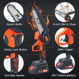 Mini Chainsaw Cordless 6-Inch with 2 Battery, One-Handed, Smooth Cutting, Portable Electric Chain Saw for Wood Cutting Tree Trimming, With Complete Chainsaw Kit, MJF