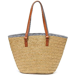 Straw Beach Bags Tote Tassels Bag Hobo Summer Handwoven Shoulder Bags Purse With Pom Poms