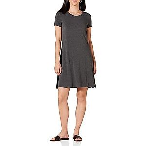 Amazon Essentials Women's Short-Sleeve Scoop Neck Swing Dress (Available in Plus Size), Charcoal Heather, XX-Large