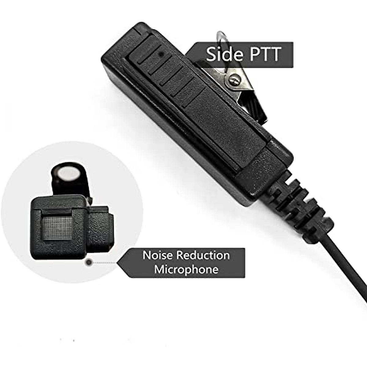 WODASEN 2 Pin PTT Transparent Acoustic Tube Earpiece for Motorola CP200 CLS1110 CLS1410 GP300 Walkie Talkies Earphone Two Way Radio Headset Push to Talk Button Mic Headphones with Black Earmold