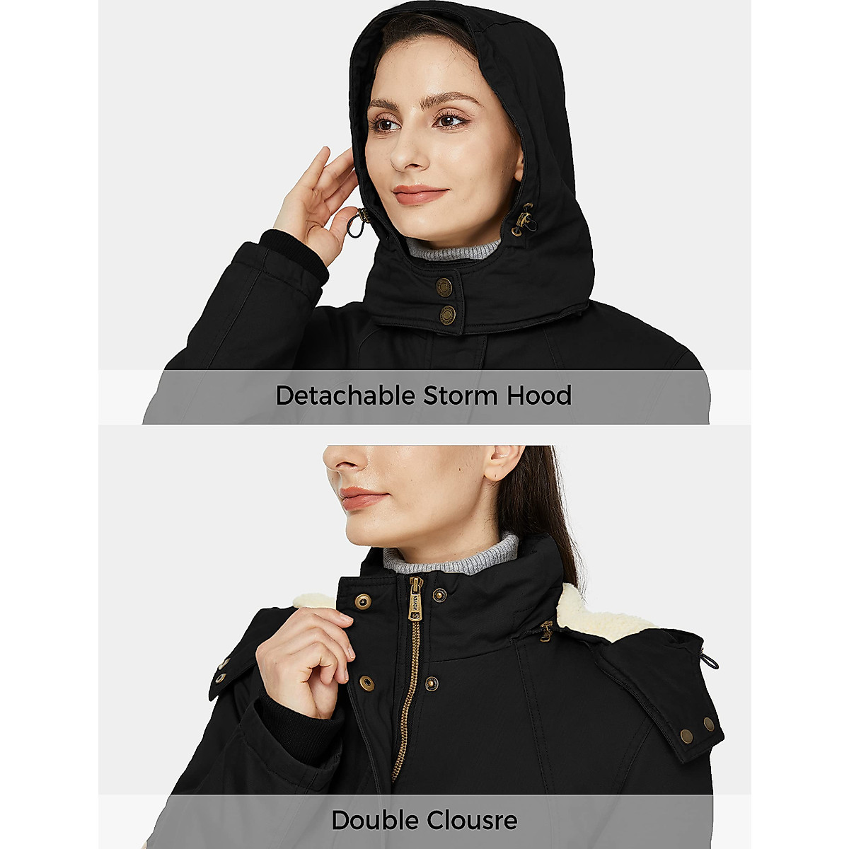 WenVen Women's Slim Fit Sherpa Lined Winter Coat Warm Casual Jacket (Black, M)