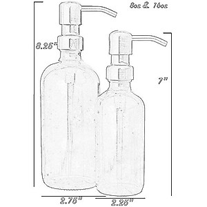 Clear Soap Dispensers with Gun Metal Soap Pumps, 8oz and 16oz Clear Bottles. Comes with Non Slip Coaster/Countertop Protector
