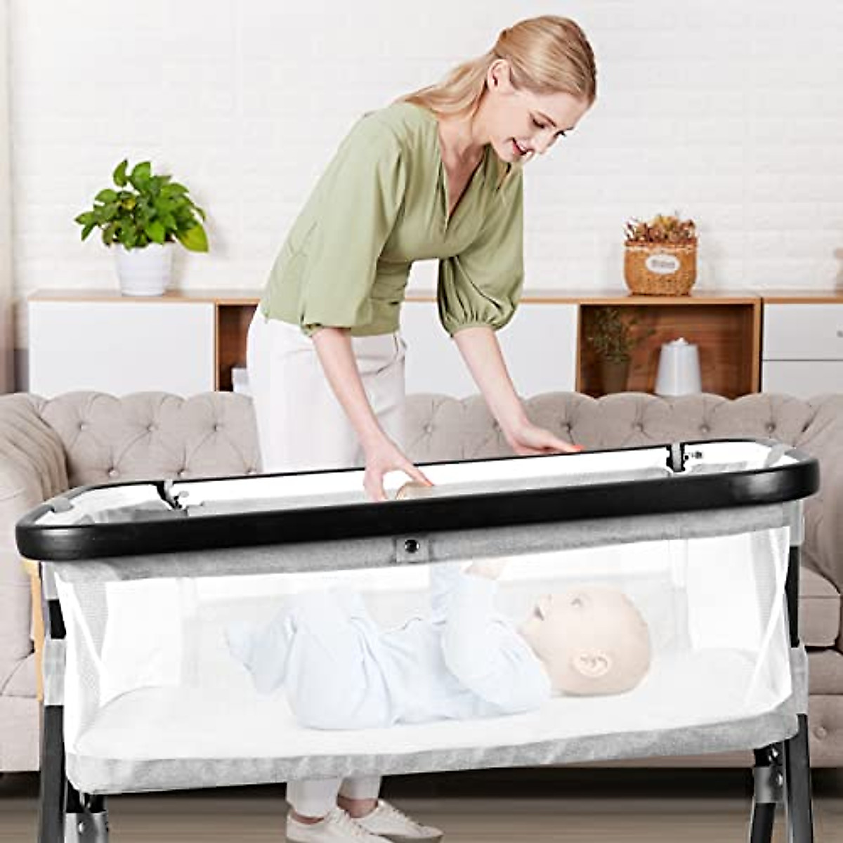 Fagoca Baby Bassinet Bedside Sleeper, Bedside Crib Easy Folding Portable Crib Bassinets for Baby/Infants