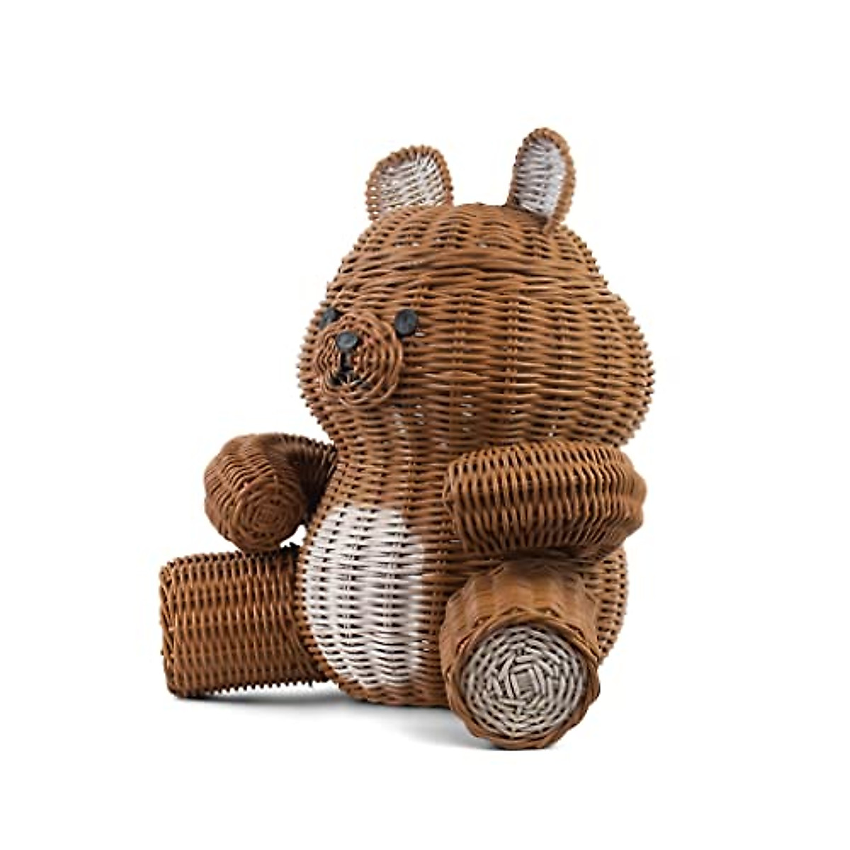 G6 COLLECTION Bear Rattan Storage Basket With Lid Decorative Bin Home Decor Hand Woven Shelf Organizer Cute Handmade Handcrafted Nursery Gift Decoration Animal Wicker Bear (Brown Bear)