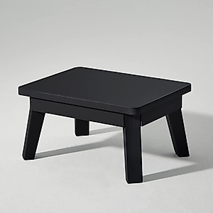 HOUCHICS Wooden Step Stool,One Step Stool for Adult Kids,Wood Bedside Step Stool for Kitchen,Bathroom,Bedroom(Black)