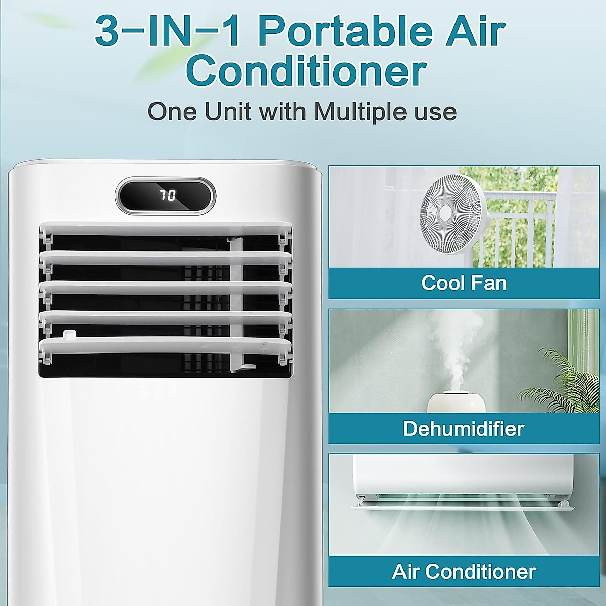 Kismile 8,000BTU Portable Air Conditioner with Built-in Dehumidifier Function, Fan Mode,Portable Ac Unit with Remote Control, Floor Air Conditioner for Room/Office/Dorm/Bedroom