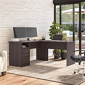 Bush Furniture Cabot 60W L Shaped Computer Desk with Drawers, Heather Gray