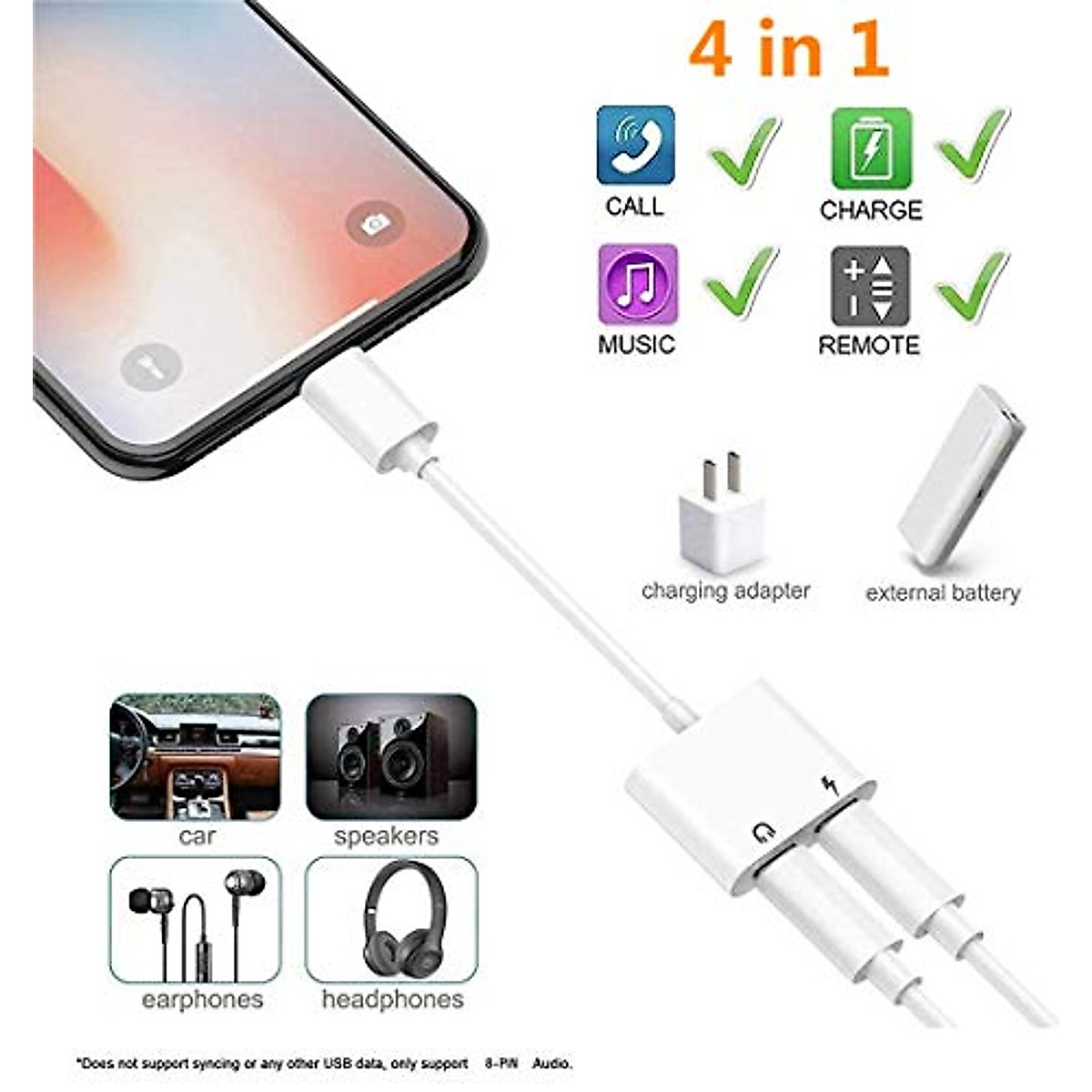 [Apple MFi Certified] iPhone Headphones Adapter & Splitter, 2 in 1 Dual Lightning Charger Cable Aux Audio Adapter Converter for iPhone 12/11/XS/XR/X/8/7/6/iPad, Support Calling+Charging+Music Control