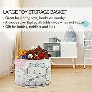 Round Storage Basket 20"x14" Cute Baby Elephant and Balloons Collapsible Storage Organizer Basket with Handles, Fabric Nursery Laundry Basket Large Capacity