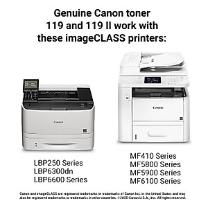 Canon Genuine Toner, Cartridge 119 Black (3479B001), 1 Pack, for Canon imageCLASS MF5800 /5900/6100 Series, MF410 Series, LBP6300 / 6600 Series, LBP250 Series Laser Printer