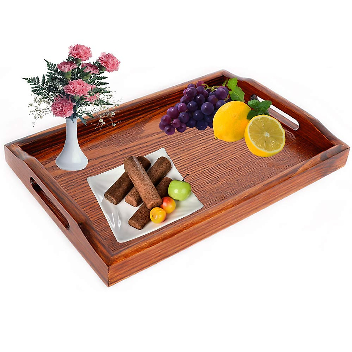 OLDMANSHOP Bamboo Wood Serving Tray with Holders, Multipurpose Portable Breakfast Tray Laptop Bed Tray for Eating, Reading, Working