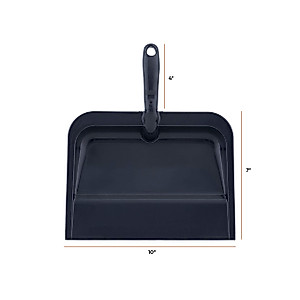 Superio Heavy Duty Plastic Dustpan with Comfort Grip Handle Black, Durable, Lightweight Multi Surface Dust Pan Easy Broom Sweeping, 10 inches Wide, 1-Pack