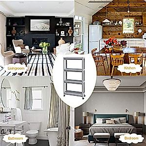 Jinby Slim Laundry Cart 4 Tier Mobile Shelving Unit Slide Out Storage Shelves for Kitchen Bathroom Laundry Narrow Places(Grey)