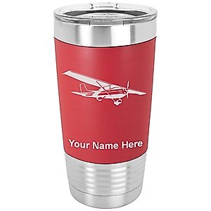 LaserGram 20oz Vacuum Insulated Tumbler Mug, High Wing Airplane, Personalized Engraving Included (Silicone Grip, Red)