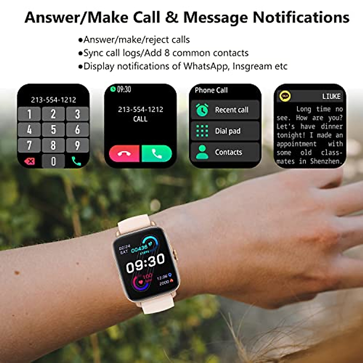 Smart Watch(Answer/Make Call) 1.7" Full-Touch Screen Smartwatch for Android & iOS Phones with Heart Rate & Sleep Monitor, Life Waterproof Activity Fitness Tracker Watch for Women Men & Kids, Gold