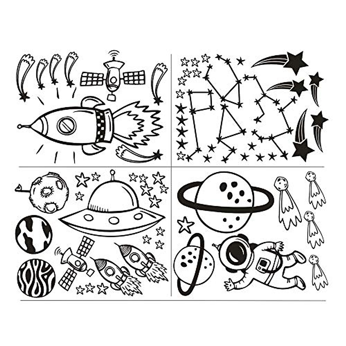 Wall Decor for Boys Room Art Outer Space Star Rockets Planets Stickers Removable Space Wall Decal for Children Bedroom Decoration (Black)