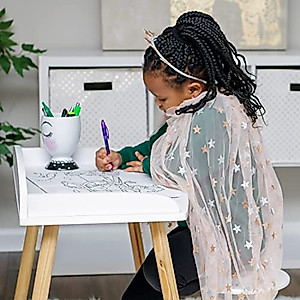 Wildkin Kids Modern Study Desk and Stool Set for Boys and Girls, Includes One Matching Stool, Classic Timeless Design Features Panel Edges on Tabletop and Solid Wood Legs (White w/ Natural)