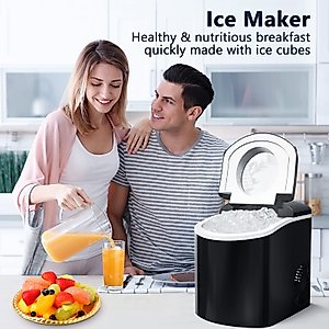 Ice Maker Machine for Countertop - Portable Ice Cube Maker delivers 24 Ice Cubes in 15 Min, 33Lbs/24H, Self-Cleaning, Ice Scoop & Basket, LCD Display, Visible Window, for Home Use/Party/Camping, Black