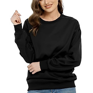 CAMNOW Crewneck Sweatshirt Women Crew Neck Sweatshirts Womens Fashion Oversized Loose Fit No Hood Trendy Sudaderas Para Mujer Black