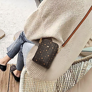 FOXLOVER PVC Faux Leather Signature Crossbody Purses for Women Casual Mini Shoulder Bags with Adjustable Strap Ladies Cellphone Purse Women’s Small Zipper Bags