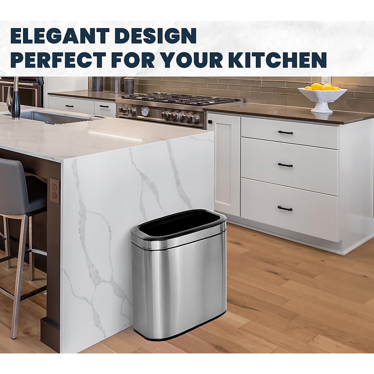 Alpine 20 Liter /5 Gallon Trash Can Open Top - Slim Stainless Steel Trash Can No Lid, Modern Silver Metal Wastebasket, Narrow Trash Can with Removable Trash Bin for Office Desk, Kitchen, Bathroom