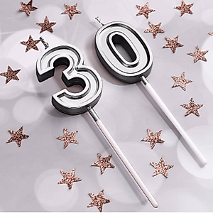 30th Birthday Cake Decorations Set Include 30th Birthday Candles Numeral 30 Cake Candles and Happy 30th Birthday Cake Toppers with Heart Star Cupcake Picks for Birthday Party (Black Series)