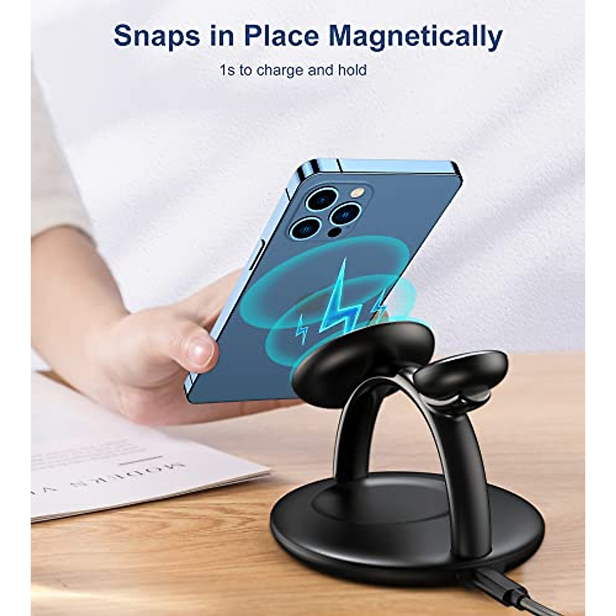 3 in 1 Magnetic Wireless Charging Station for iPhone 14/13/12, 15W Fast Wireless Mag-Safe Charger Stand with QC3.0 Adapter, for iPhone 14 13 12 Pro Max/Pro/Mini,Apple Watch 7/SE/6/5/4/3/2, AirPods Pro